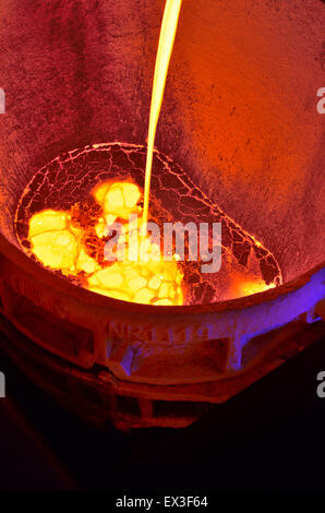 Blast furnace. Molten metal pouring from a blast furnace. This furnace ...