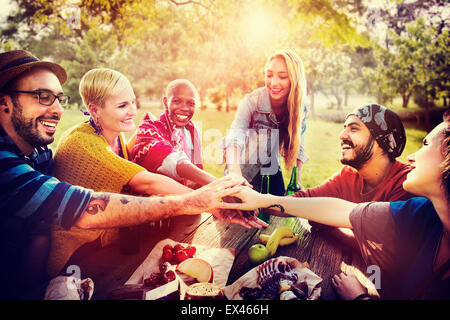 Friends Outdoors Camping Teamwork Unity Concept Stock Photo - Alamy