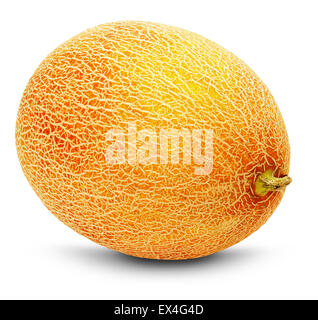A fresh, ripe yellow melon, cut open with a juicy slice in the ...