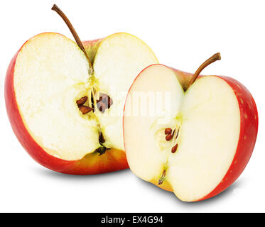 Halves of fresh green apples on white background Stock Photo - Alamy