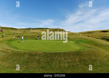 Golfers at the famous eighteenth hole of Seaford Head Golf Course and ...