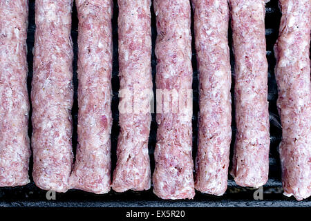 Raw kebapcheta - a traditional Bulgarian dish meat roasted on an ...