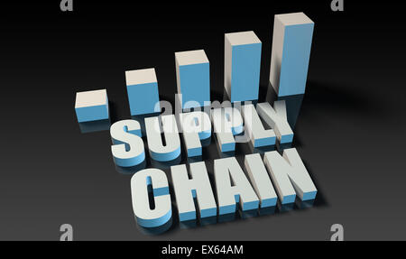 Supply chain graph chart in 3d on blue and black Stock Photo - Alamy