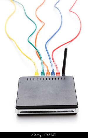 Cut Internet cables into the router, close-up Stock Photo - Alamy