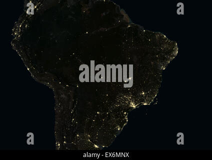 Brazil at night in 2012. This satellite image with country borders ...