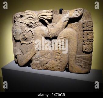 Relief depicting the Mayan King K'inich K'an Joy Chitam as a captive ...