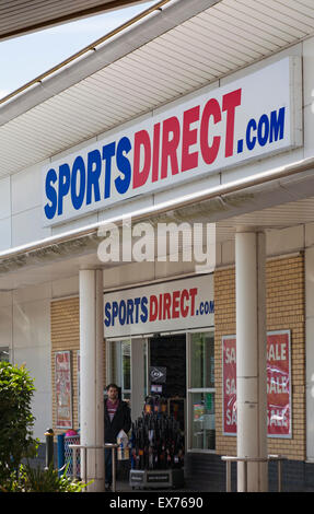 A close-up of a Sports Direct store sign in Caerphilly, Wales, United ...
