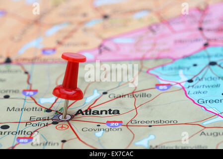 Atlanta map. Atlanta pin map. Close up of Atlanta map with red pin. Map ...