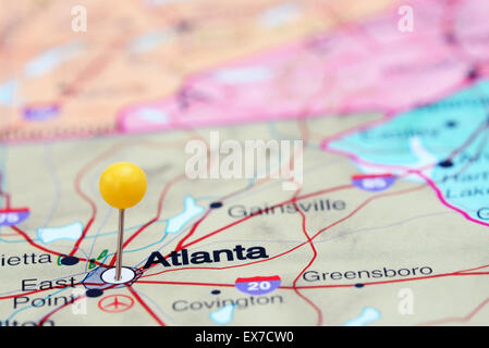Atlanta map. Atlanta pin map. Close up of Atlanta map with red pin. Map ...