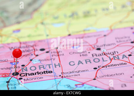 Charlotte map. Charlotte pin map. Close up of Charlotte map with red ...