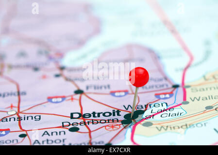 Detroit map. Detroit pinned. Map with red pin point of Detroit in USA ...