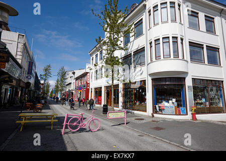 Laugavegur main pedestrian shopping street Reykjavik iceland Stock ...