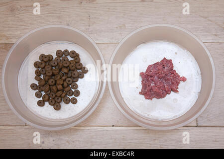 Bowl of raw rabbit cat food Stock Photo - Alamy