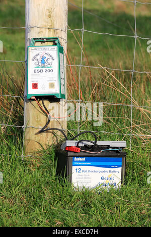 An electric fence in a field. Electrified fence, electric barrier ...