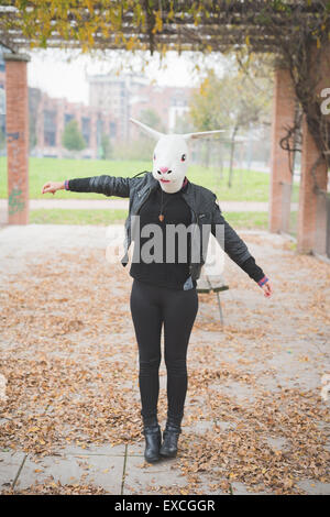 rabbit mask woman at the park outdoor Stock Photo - Alamy