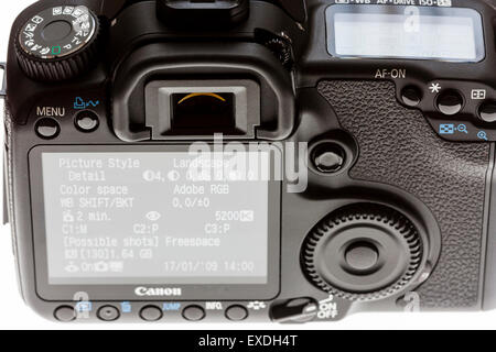 Close up, part of the back of a Canon digital SLR camera. Viewfinder ...