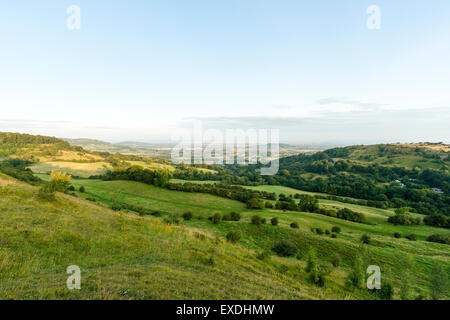 Scene viewpoint from Birdlip of the surrounding Gloucester countryside ...