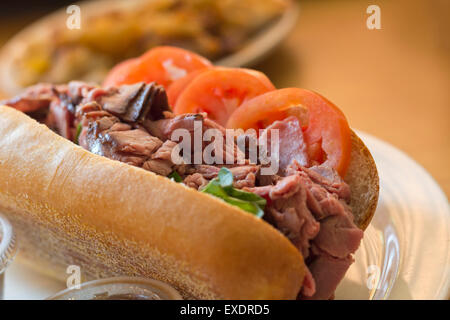 Roast beef on torpedo roll with tomato basil and fresh mozzarella ...