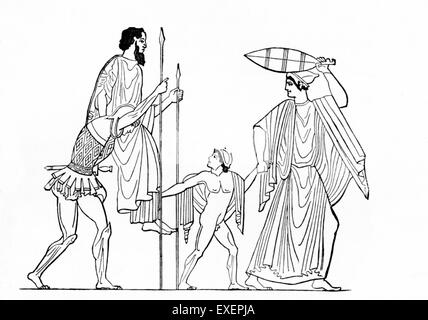 Aeneas flees Troy, with father Anchises on his shoulder, the Penates in ...