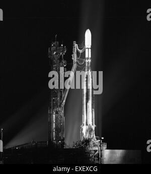 The Atlas-Agena launch system, shown during a pullback test on October ...