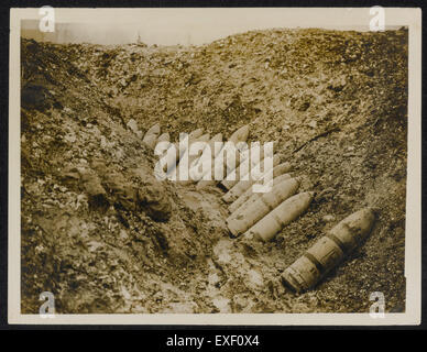 The image shows German ammunition shells left behind after the Battle ...