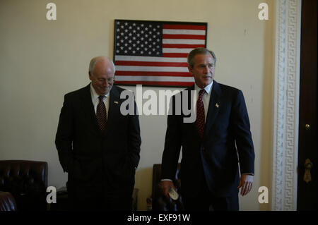 President Bush and Vice President Cheney outside the Indian Treaty Room ...