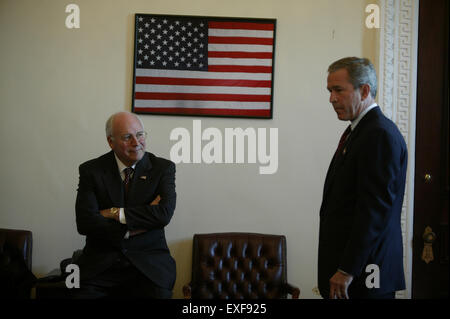President Bush and Vice President Cheney outside the Indian Treaty Room ...