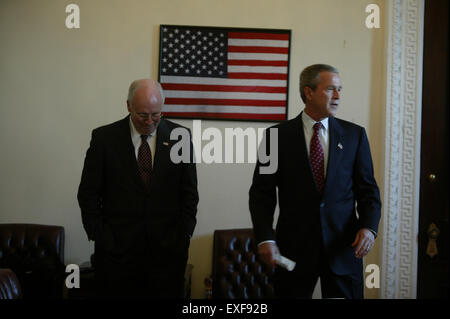 President Bush and Vice President Cheney outside the Indian Treaty Room ...