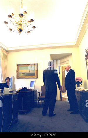 President Bush and Vice President Cheney outside the Indian Treaty Room ...