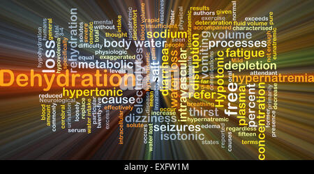 Background concept wordcloud illustration of dehydration glowing light ...