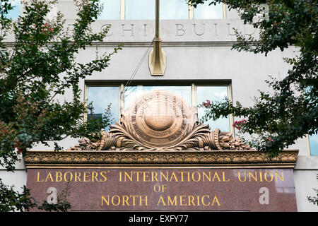 A logo sign outside of the headquarters of the Laborers' International ...