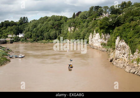 Cliff and meander loop of River Wye at Chepstow, Monmouthshire, Wales ...