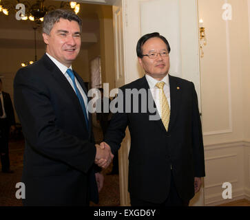 Prime Minister of Croatia Zoran Milanovic is shown in by Australian ...