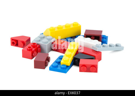 Close-up of a pile of colorful Lego bricks viewed from above with place ...
