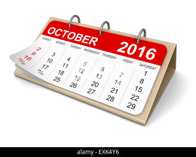 Calendar - october 2016 (clipping path included Stock Photo - Alamy