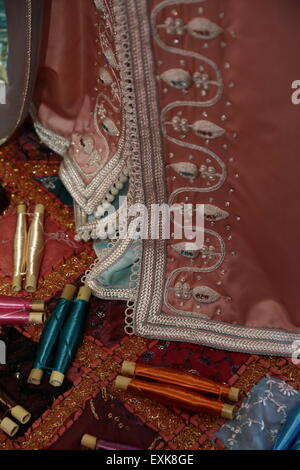 Fez Craftsmanship: Hand-Embroidered Moroccan Caftan Details Stock Photo ...