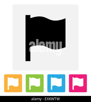 Flag. Location marker. Simple flat black symbol with shadow on white ...