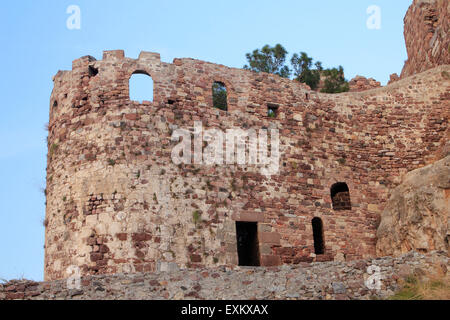 Closeup of the stone walls of Lesbos medieval castle, loopholes and ...