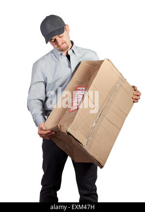 delivery man and broken parcel Stock Photo - Alamy
