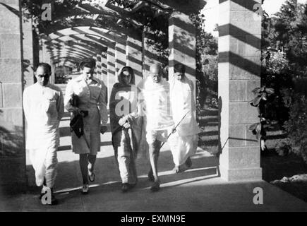 Mahatma Gandhi walking with Pyarelal Nayar, India, Asia, 1946 Stock ...