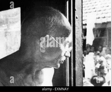 Mahatma Gandhi looking out of a train window India 1945 old vintage ...