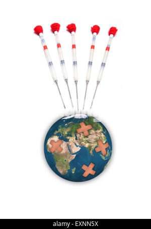 Earth with adhesive plaster isolated on white background, Element of ...