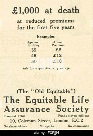 1930s UK The Equitable Life Magazine Advert Stock Photo - Alamy