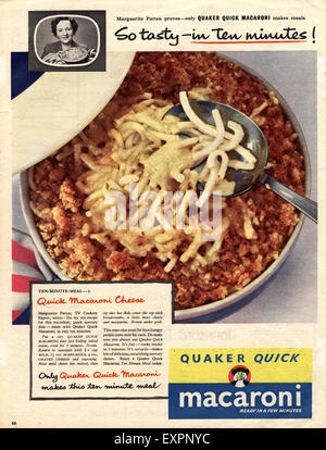 1950s UK Quaker Quick Macaroni Pasta Magazine Advert Stock Photo - Alamy