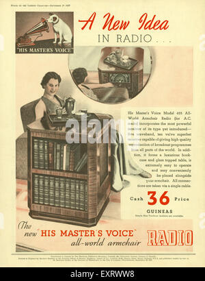 1937 UK Magazine His Master's Voice Radio Ad Stock Photo - Alamy