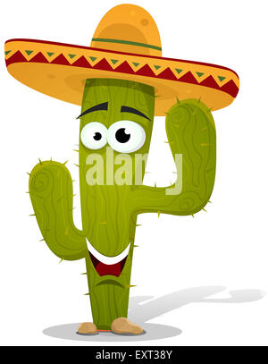 Mexican funny cactus cartoon character and ribbon illustration over ...
