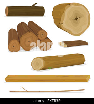Cartoon timber. Wood log and trunk, stump and plank. Wooden firewood ...