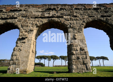 Italy, Rome, ancient roman aqueduct of the Aqua Claudia in the Parco ...