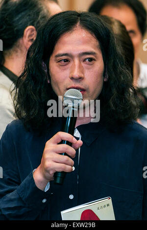 Author Naoki Matayoshi answers journalistic questions during the ...