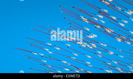Shower of feathered arrows flying through the sky during a battle Stock ...